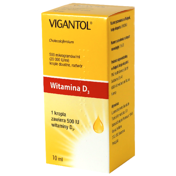 Vigantol 20 000 IU, witamina D3, krople doustne, 10 ml (import ...