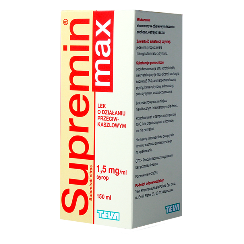 Supremin Max, 1,5 mg/ml, syrop, 150 ml | Apteline.pl