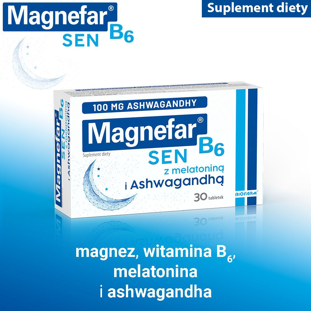 Magnefar B6 Sen z melatoniną, 30 tabletek powlekanych | Apteline.pl