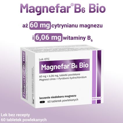 Magnefar B6 Bio, 60 tabletek powlekanych | Apteline.pl