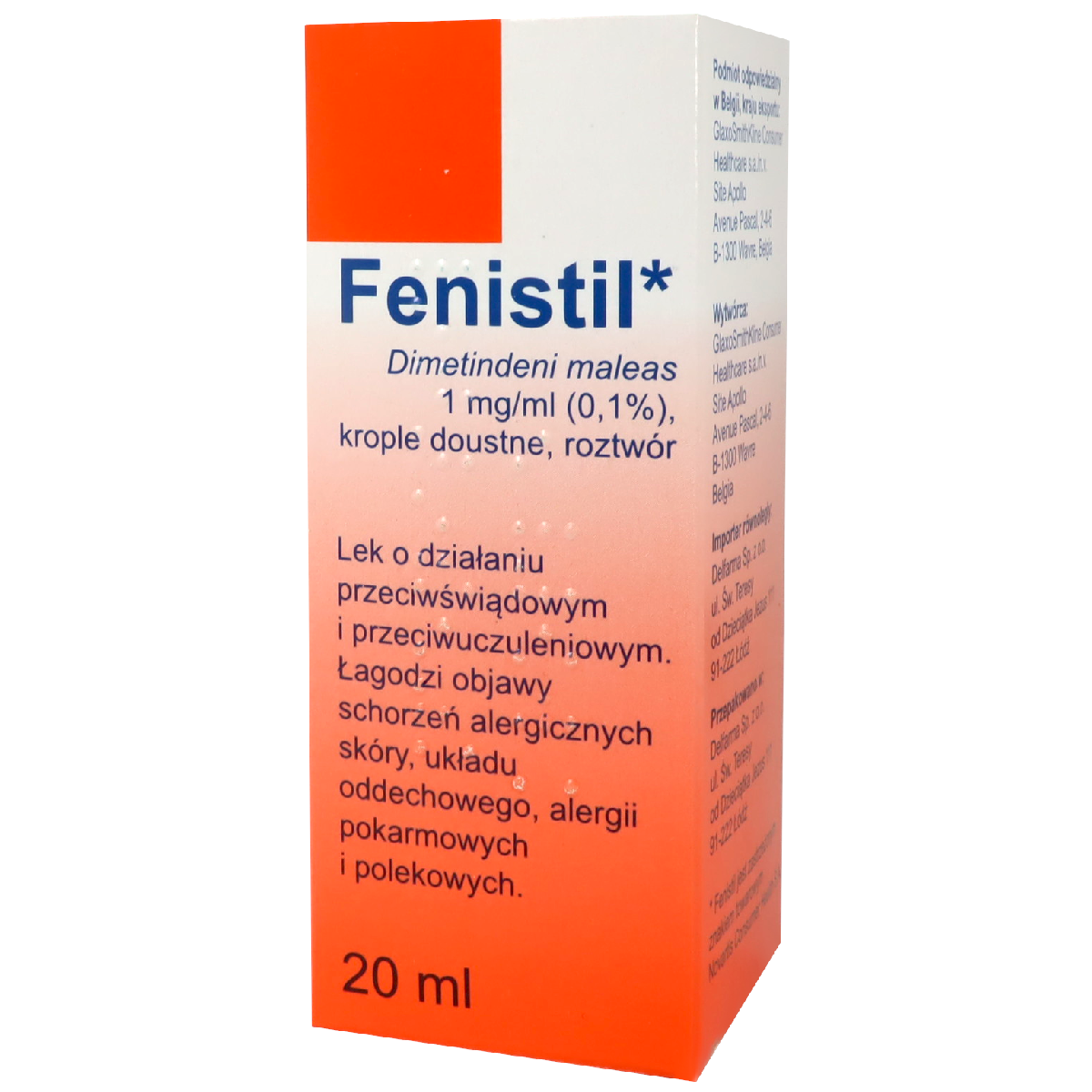 Fenistil 1 mg/ml, krople doustne, 20 ml (import równoległy Delfarma ...