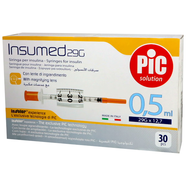 Strzykawki insulinowe PiC Insumed 0,5 ml, 29G x 12,7mm, 30 sztuk ...