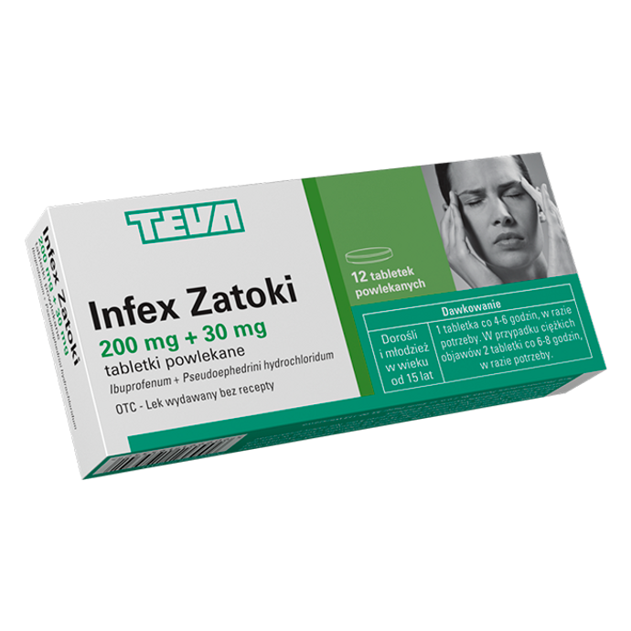 Infex Zatoki, 200 mg + 30 mg, 12 tabletek powlekanych | Apteline.pl