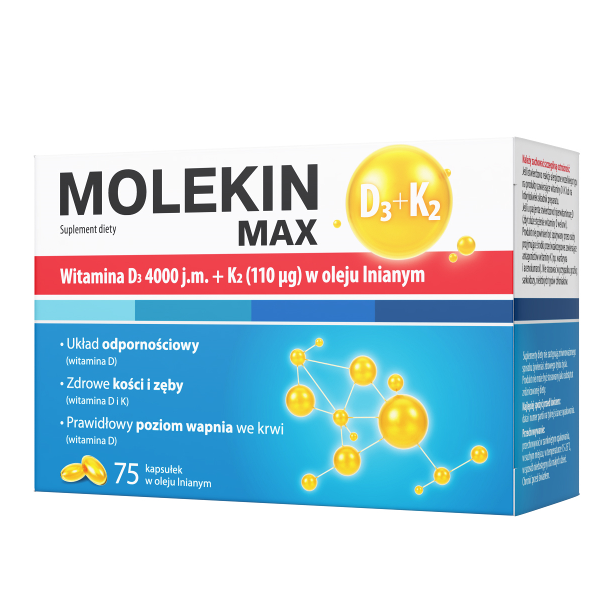 Molekin Max D3 + K2 w oleju lnianym, 75 kapsułek | Apteline.pl