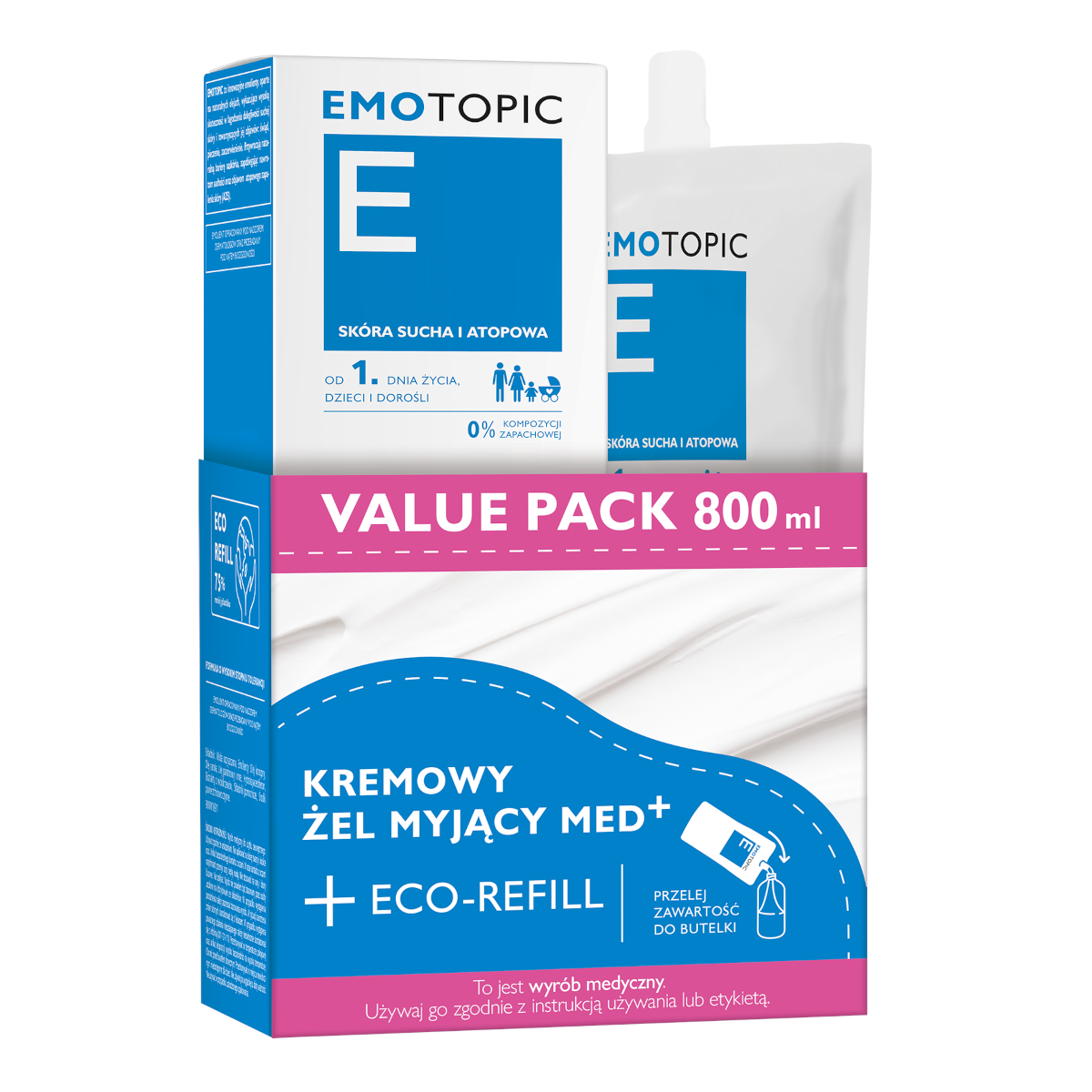 Emotopic zestaw Kremowy żel myjący Med+ 400 ml + Eco-Refill, 400 ml ...