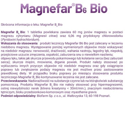 Magnefar B6 Bio, 60 tabletek powlekanych | Apteline.pl