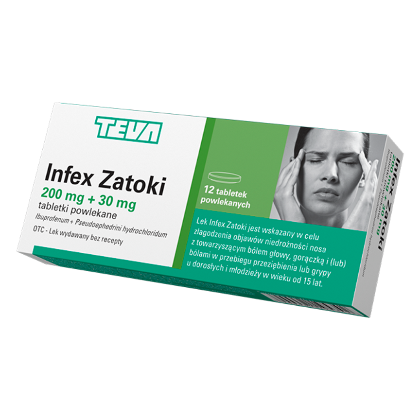 Infex Zatoki, 200 mg + 30 mg, 12 tabletek powlekanych | Apteline.pl