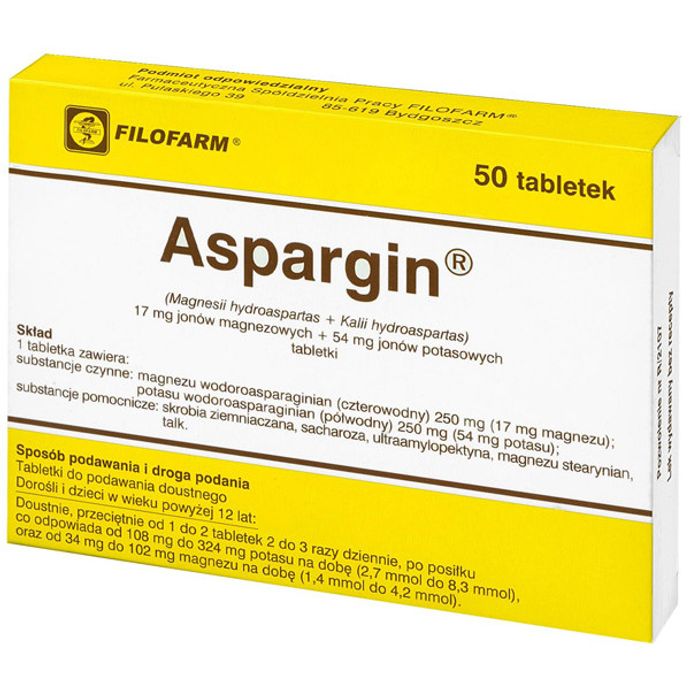 Aspargin 17 mg jonów magnezu + 54 mg jonów potasu, 50 tabletek ...