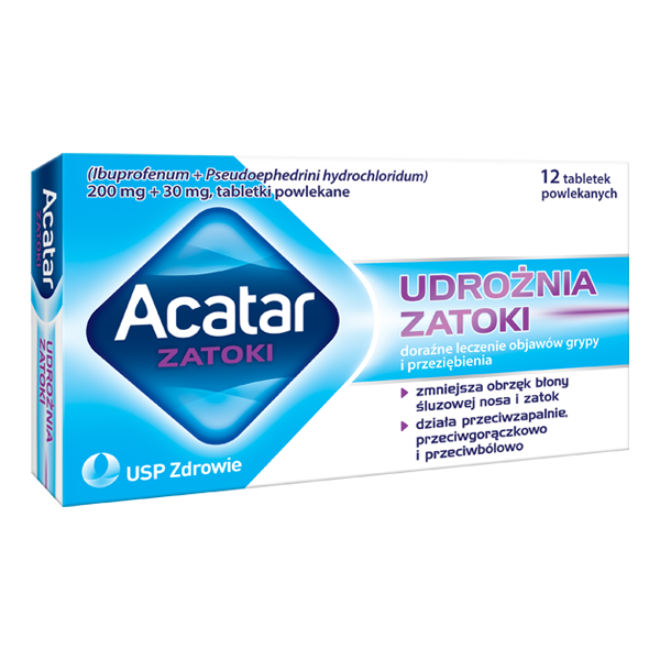 Acatar Zatoki, 200 mg + 30 mg, 12 tabletek powlekanych | Apteline.pl
