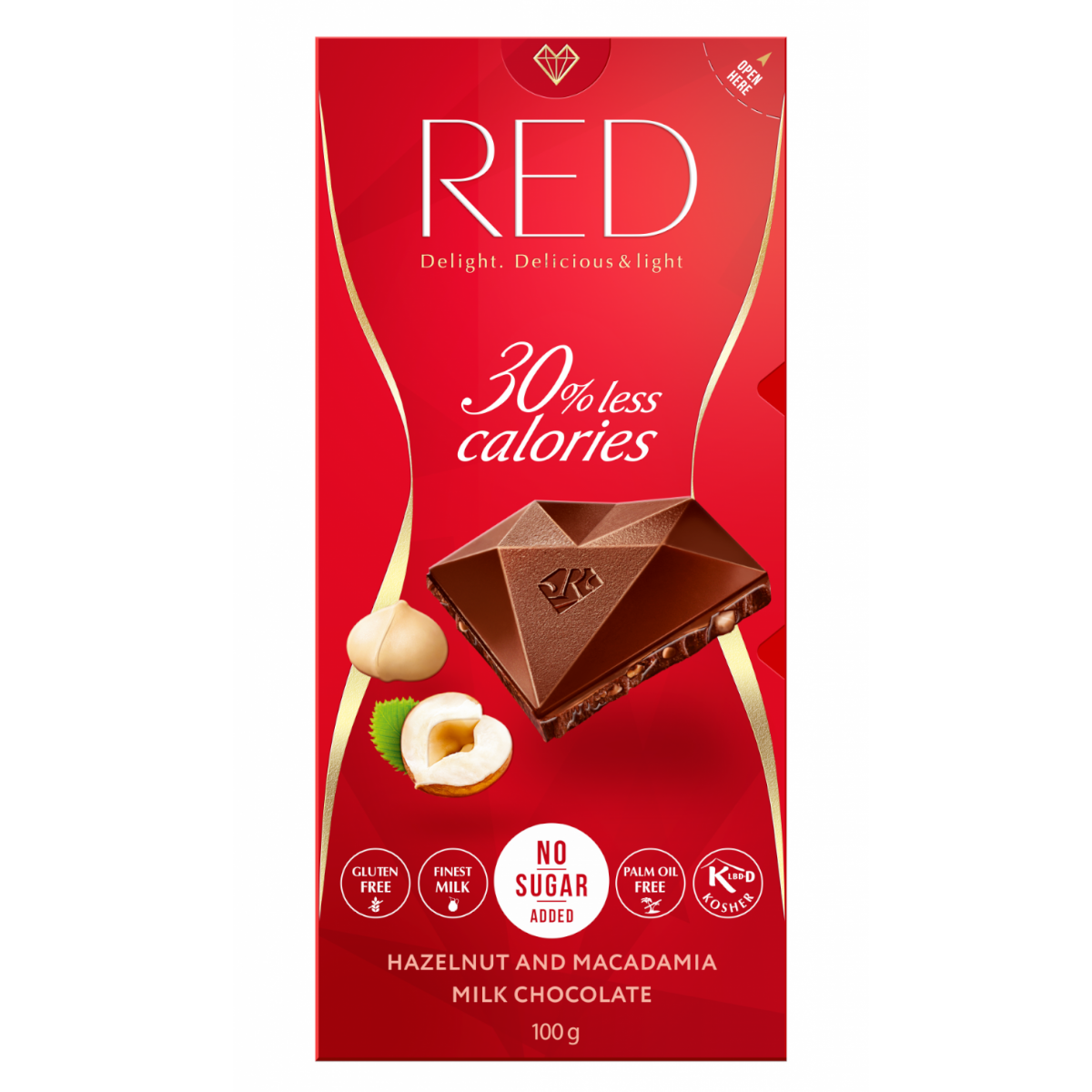 Czekolada RED mleczna bez cukru z orzechami, 100 g | Apteline.pl